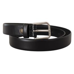 Dolce & Gabbana Dolce & Gabbana Schwarzer Kalbleder G&uuml;rtel mit silberner Logo-Schnalle