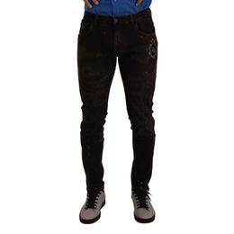 Dolce & Gabbana Dolce & Gabbana Herren Braune DG Krone Logo Baumwoll Skinny Jeans