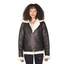 Damen-Fliegende Lederjacke aus Schaffell mit Kapuze &ndash; Palermo