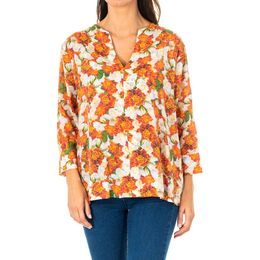 La Martina Damen 3/4-Arm Bluse mit Rundhalsausschnitt und V-Ausschnitt LWU001