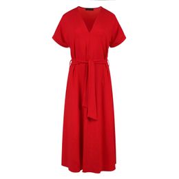 Rotes Jersey-Midikleid mit G&uuml;rtel