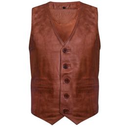 Hellbraune Lederweste, formelle traditionelle Gilet-Weste