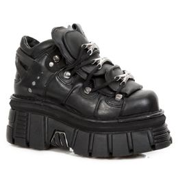 New Rock 106-S29 TOWER SHOES Biker-Punk-Gothic-Stiefel aus schwarzem Leder in Metallic-Optik