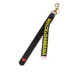 Dolce & Gabbana Schwarzer Gelber Logo Leder Messing Halter Schl&uuml;sselanh&auml;nger Schl&uuml;sselring