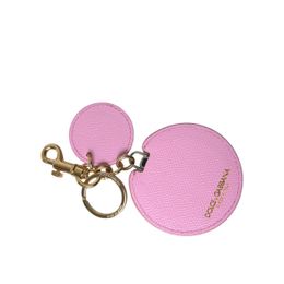 Dolce & Gabbana Dolce & Gabbana Pink Kalbleder Schl&uuml;sselanh&auml;nger mit Gold-Metall-Logo-Druck