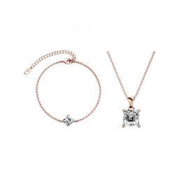 Einfaches quadratisches Handschellen-Set - Rose Gold und Kristall