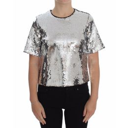 Dolce & Gabbana Dolce & Gabbana Frauen Bluse T-Shirt mit Rundhalsausschnitt aus silbernen Pailletten