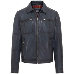 Blaue klassische Bikerjacke aus Leder f&uuml;r Herren - Bettles