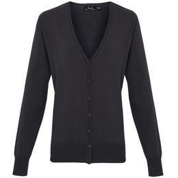 Premier Womens/Ladies Button Through Long Sleeve V-neck Knitted Cardigan (Charcoal)