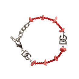 Dolce & Gabbana Silberfarbener Messingperlen-Harz DG Logo Kettenarmreifen