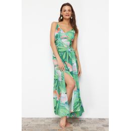 Mehrfarbiges, gebl&uuml;mtes, langes Spaghettitr&auml;ger-Strandkleid f&uuml;r Damen, locker geschnitten