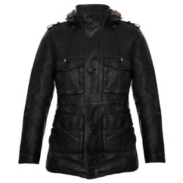 Trenchcoat mit Kapuze und mehreren Taschen aus Leder