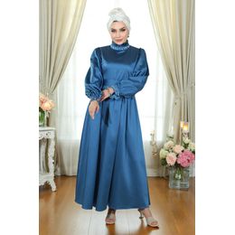 Perlen Satin Abendkleid Indigo