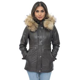 Damen-Parkajacke aus Leder mit Kapuze &ndash; Putian
