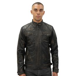 Klassische gesteppte Bikerjacke aus Leder f&uuml;r Herren-Silsden
