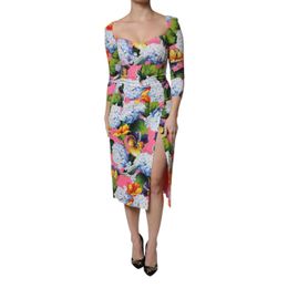 Dolce & Gabbana Blumenmuster Midi-Kleid mit Schlitz an der Seite