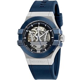 Maserati Potenza R8821108028 Automatik Skeleton Zifferblatt Herrenarmbanduhr 42mm Blauer Silikonarmband