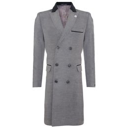 Herren 3/4 langer zweireihiger grauer Crombie-Mantel aus Wollmantel Peaky Blinders