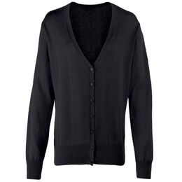Premier Womens/Ladies Button Through Long Sleeve V-neck Knitted Cardigan (Schwarz)
