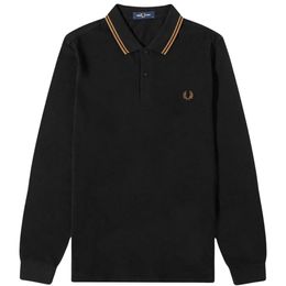 Fred Perry Shaded Stone Twin Tipped Collar Schwarzes Langarm-Poloshirt