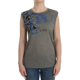 Costume National Damen graues bedrucktes &auml;rmelloses T-Shirt