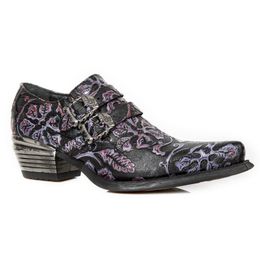 New Rock Vintage Lila Blumenleder Schnallenschuhe-7960-S8