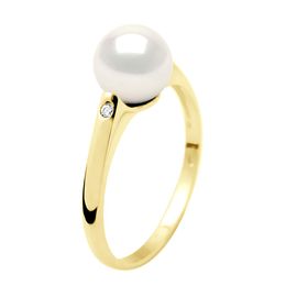 Ring Solit&auml;rdiamanten 0,02 cts &ndash; echte S&uuml;&szlig;wasser-Zuchtperle rund 8&ndash;9 mm