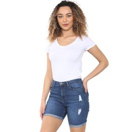 Enzo | Womens Ripped Denim Shorts - Mittelblau
