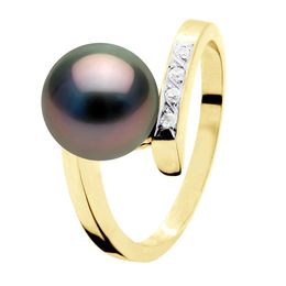 Ringschmuck Diamant 0,04 ct Gelbgold &ndash; echte Tahiti-Zuchtperle rund 8&ndash;9 mm