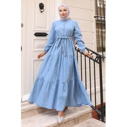 Gekn&ouml;pft Layered Denim Kleid Hellblau