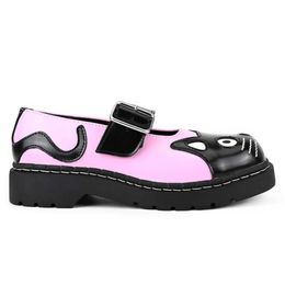 T.U.K. TUK Damen Mary Jane Kitty Pink Schwarze Leder Plateau Gothic Schuhe - T2344