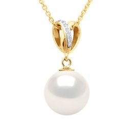 Anh&auml;nger Doppleknoten &ndash; Diamanten 0,03 ct &ndash; Gelbgold &ndash; echte S&uuml;&szlig;wasser-Zuchtperle rund 10&ndash;11 mm