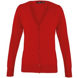 Premier Womens/Ladies Button Through Long Sleeve V-neck Knitted Cardigan (Rot)