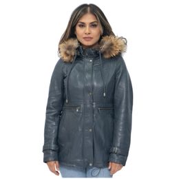 Damen-Parkajacke aus Leder mit Kapuze &ndash; Putian