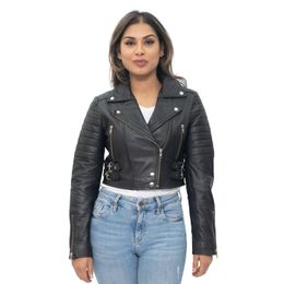 Kurz geschnittene Brando-Bikerjacke aus Leder f&uuml;r Damen &ndash; Damaskus