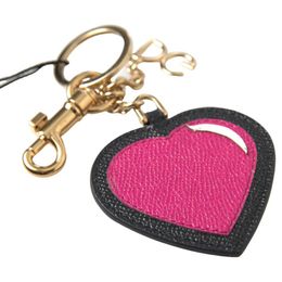 Dolce & Gabbana Dolce & Gabbana Schwarze Fuchsia Herz Leder Gold Metall Schl&uuml;sselanh&auml;nger