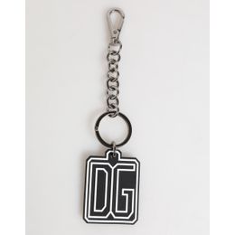 Dolce & Gabbana Dolce & Gabbana Schwarz Wei&szlig; DG Gummi Logo Silber Herren Schl&uuml;sselanh&auml;nger Schl&uuml;sselring