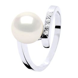 Ringschmuck Diamant 0,04 cts &ndash; hochwertiges Hsi-Wei&szlig;gold &ndash; echte S&uuml;&szlig;wasser-Zuchtperle, rund 8&ndash;9 mm