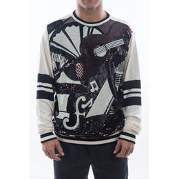 Dolce & Gabbana Dolce & Gabbana Men's White Jazz Sequined Guitar Pullover Top Sweater