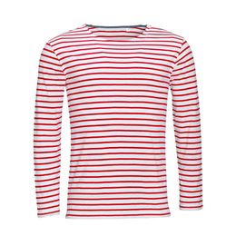 SOLS Mens Marine Long Sleeve Stripe T-Shirt (Wei&szlig;/Rot)