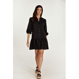 Schwarzes Tencel-Kleid mit Kn&ouml;pfen