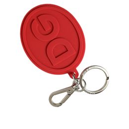 Dolce & Gabbana Dolce & Gabbana Roter Gummi DG Logo Silber Messing Metall Schl&uuml;sselring Schl&uuml;sselanh&auml;nger