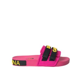 Dolce & Gabbana Dolce & Gabbana Pink-Black-Logo Strandflats Sandalen Schuhe