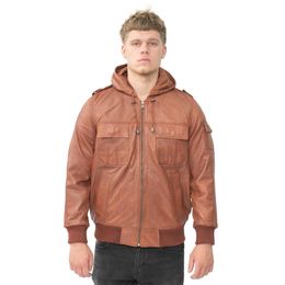 Herren-Bomberjacke aus hellbraunem Leder mit Kapuze &ndash; Tirana