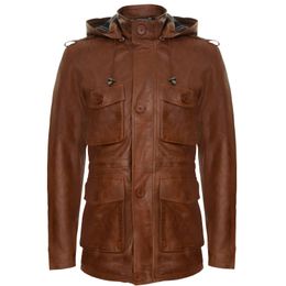 Trenchcoat mit Kapuze und mehreren Taschen aus Leder
