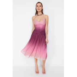 Damen Farbverlauf Midi Spaghetti-Tr&auml;ger Cocktailkleid in taillierter Passform