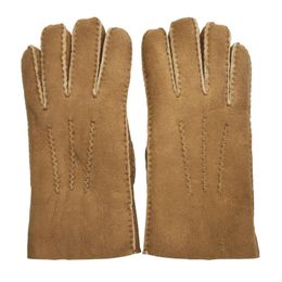 Hellbraune Luxus-Handschuhe aus Wildleder und Schaffell f&uuml;r Herren