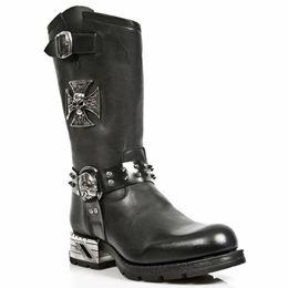 New Rock Herren-Cowboystiefel aus schwarzem Leder im Gothic-Stil &ndash; MR030-S1