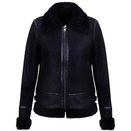 Schwarze B3 Schaffell-Lederjacke f&uuml;r Damen &ndash; Campinas