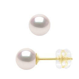 Ohrringe aus Gelbgold 750 und echten Akoya-Zuchtperlen, zertifiziert aus Japan, rund, 6&ndash;7 mm